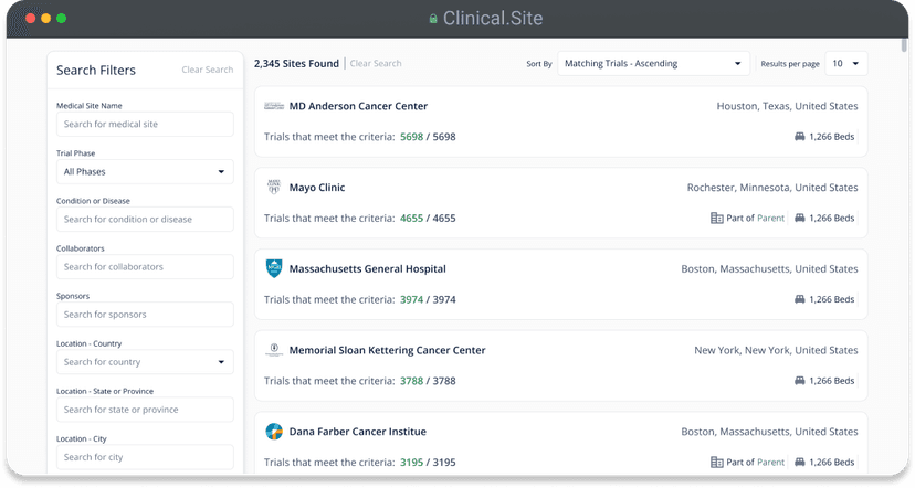 Find Relevant Clinical Site Data Quickly